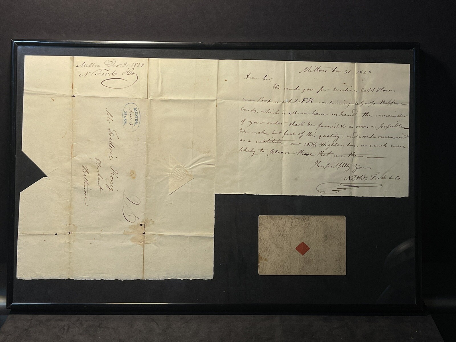 1828 Milton MA Historical Letter Nathaniel Ford Signed Highlander ...