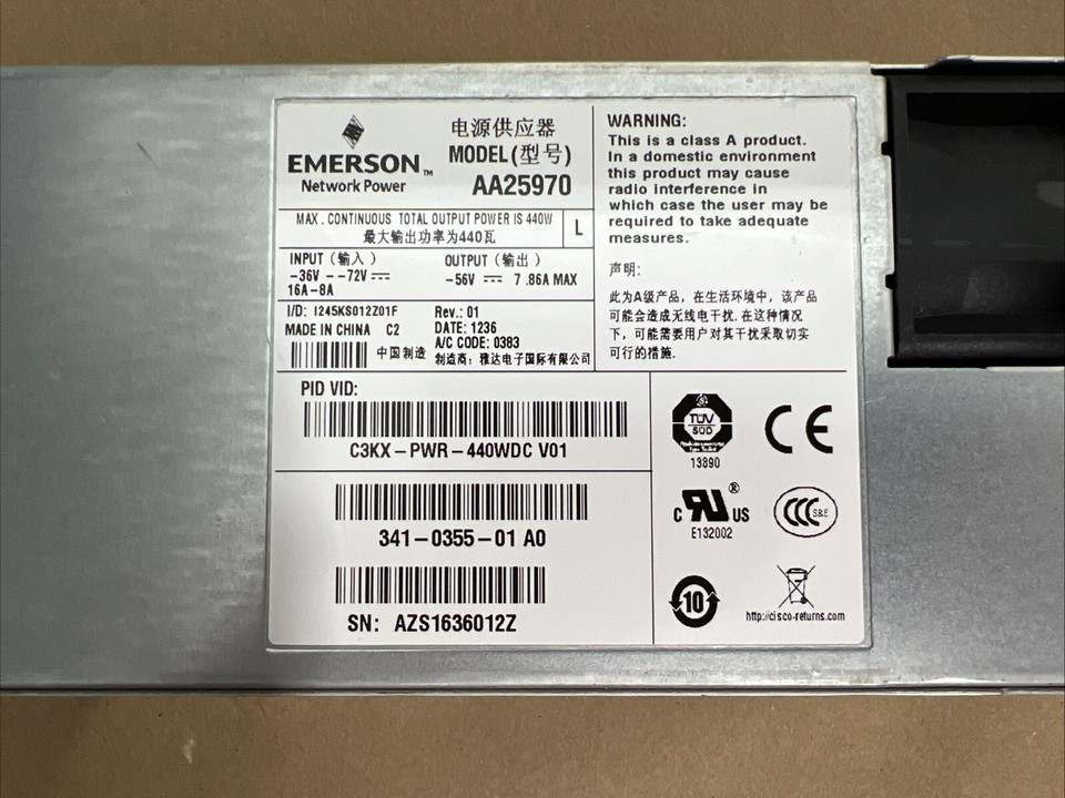 Cisco C3KX-PWR-440WDC 440w DC Power Supply for Catalyst 3000 Series ...