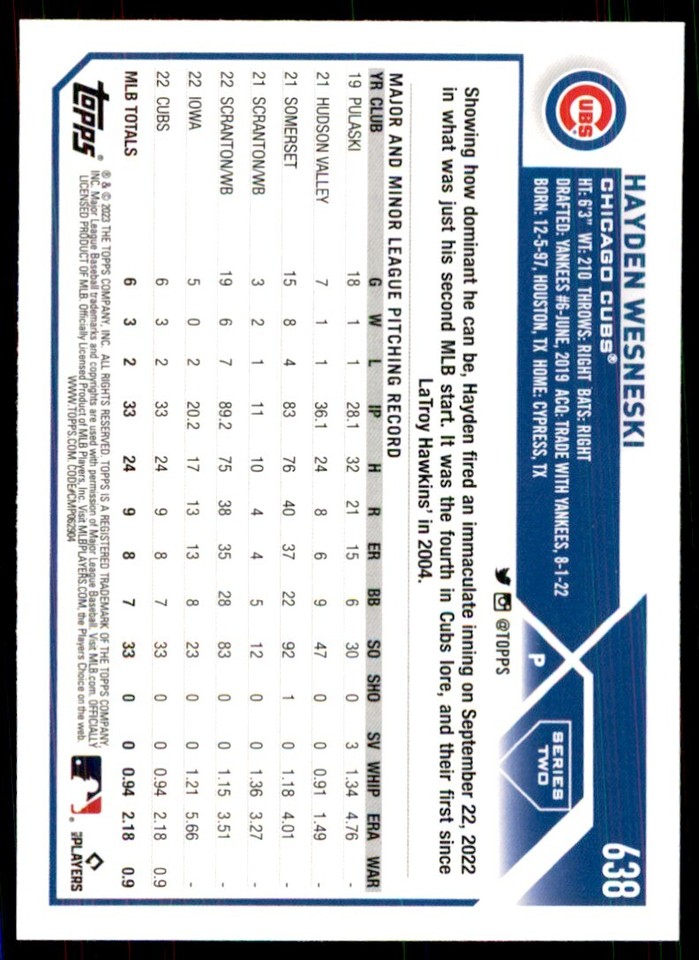 2023 Topps Hayden Wesneski Baseball Cards #638 | eBay
