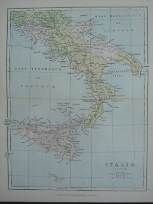 1872 MAP ~ SOUTH ITALIA ITALY SICILIA BRUTII LUCANIA APULIA SAMNIUM ...