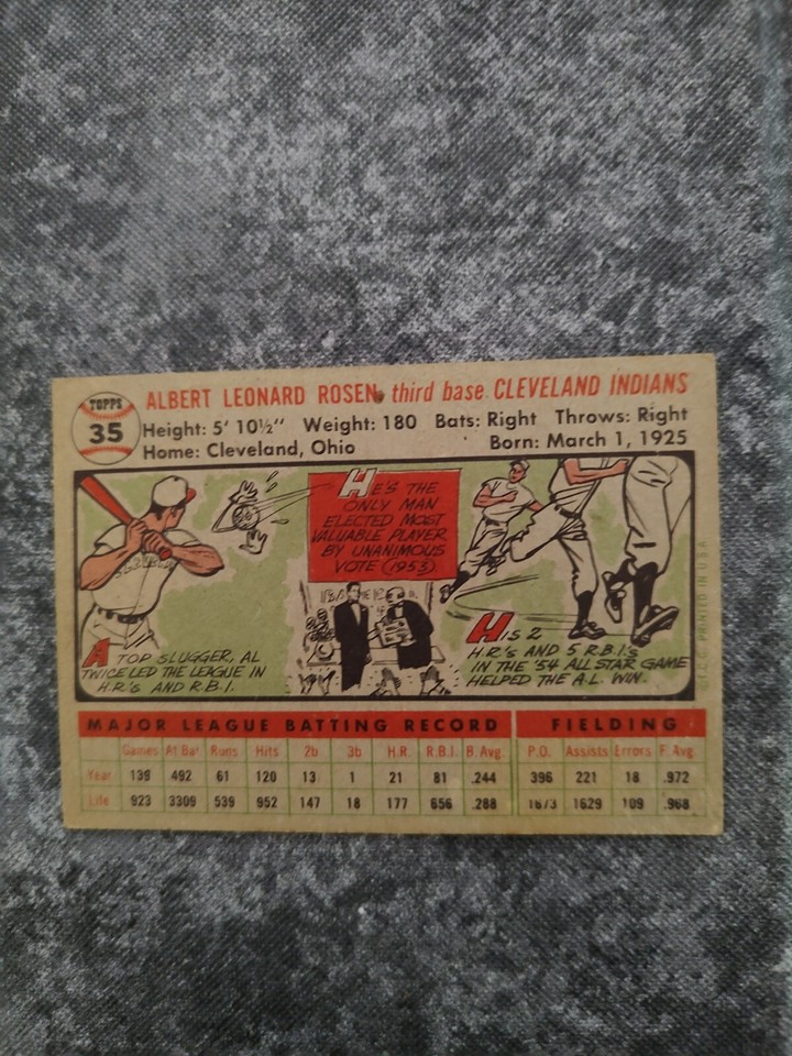 1956 Topps Baseball Al Rosen Card # 35 Cleveland Indians | eBay