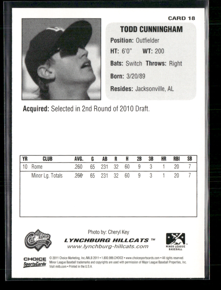 Todd Cunningham 2011 Carolina League Top Prospects Set | eBay