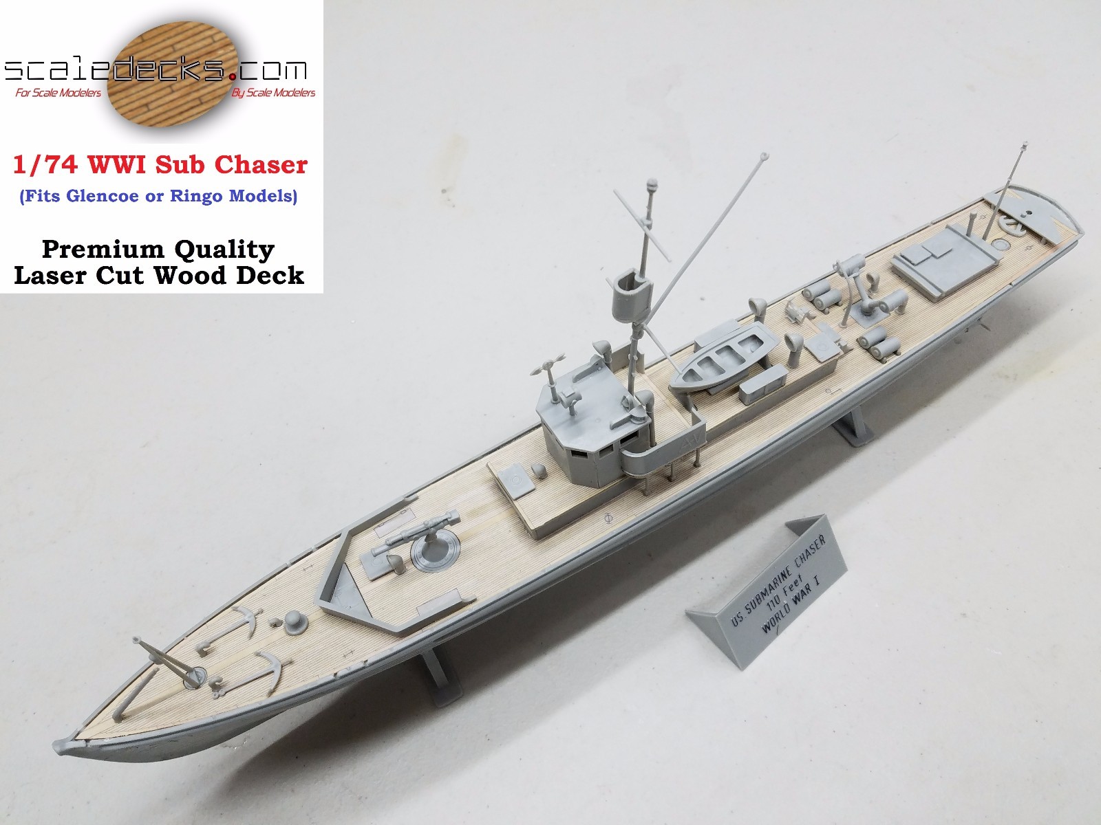 Wood Deck for 1/74 WWI Sub Chaser (fits Glencoe/Ringo) by Scaledecks ...