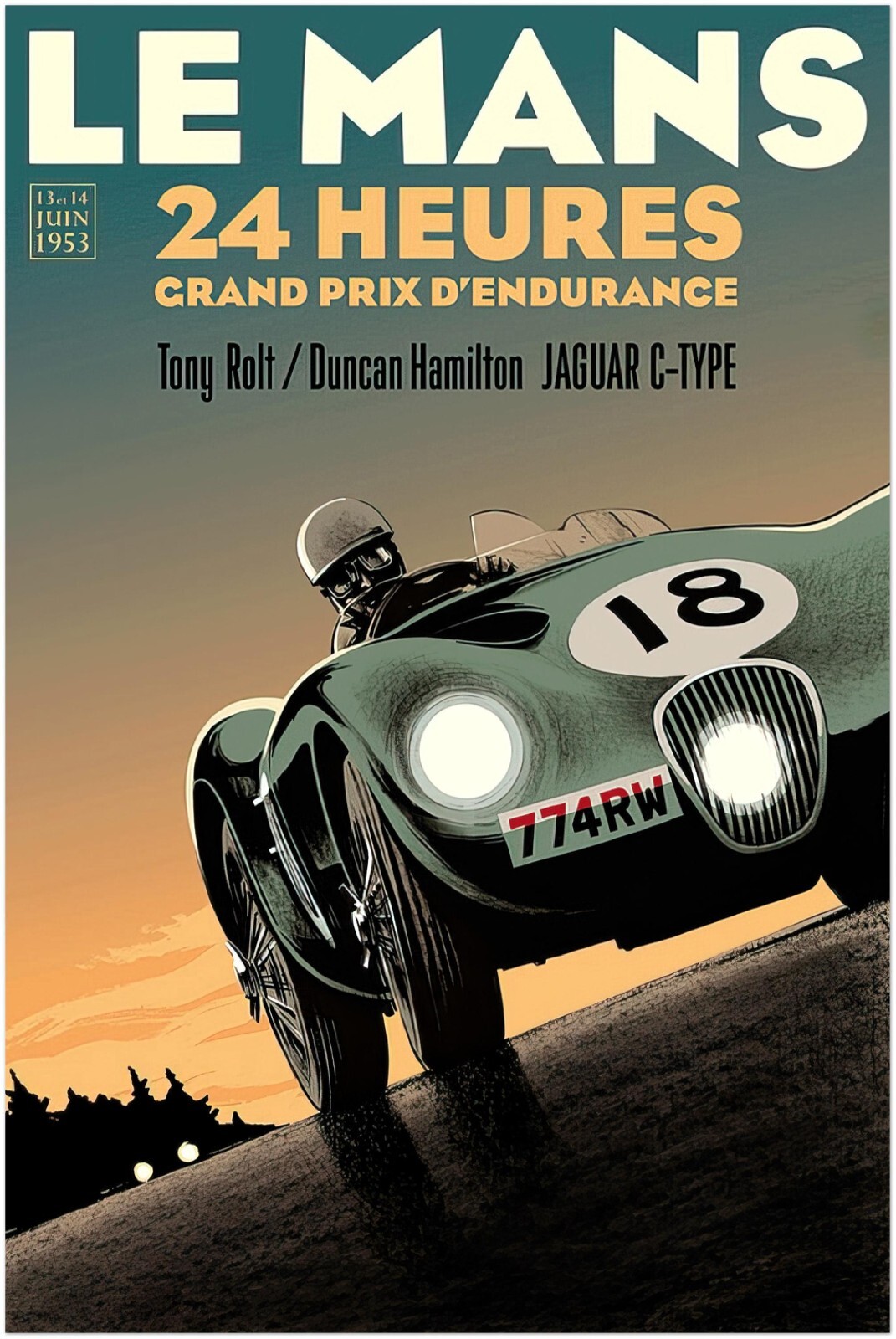 Vintage Racing Travel Poster - Le Mans 24 Heures 1953 - Racing Auto ...
