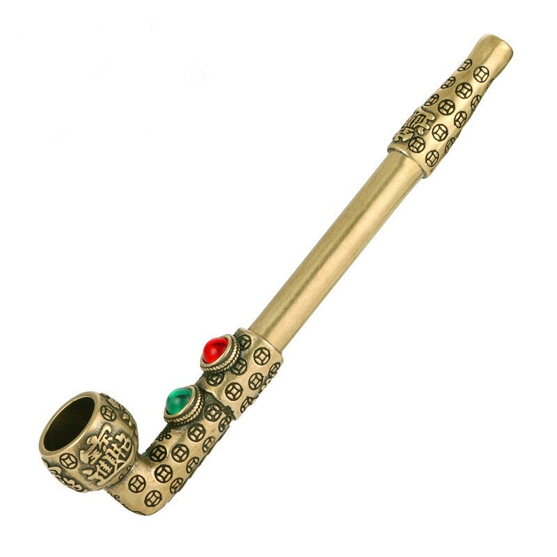 15.5cm Retro oldstyle Pure Copper Tobacco Pipe Brass Smoking Pot Palm ...