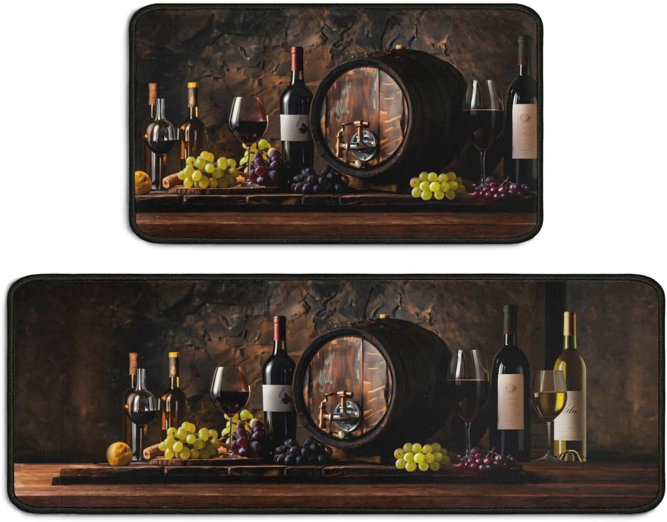 Wine Kitchen Mats for Floor Kitchen Rugs Sets of 2 Non Slip Washable ...