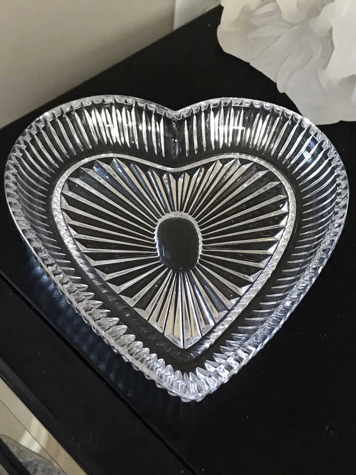 Cut Crystal Heart Candy Dish Heart Within A Heart Ribbed 7" | eBay