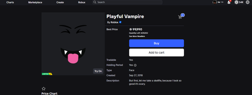 Roblox Playful Vampire/PV (100k+ rap limited) | eBay