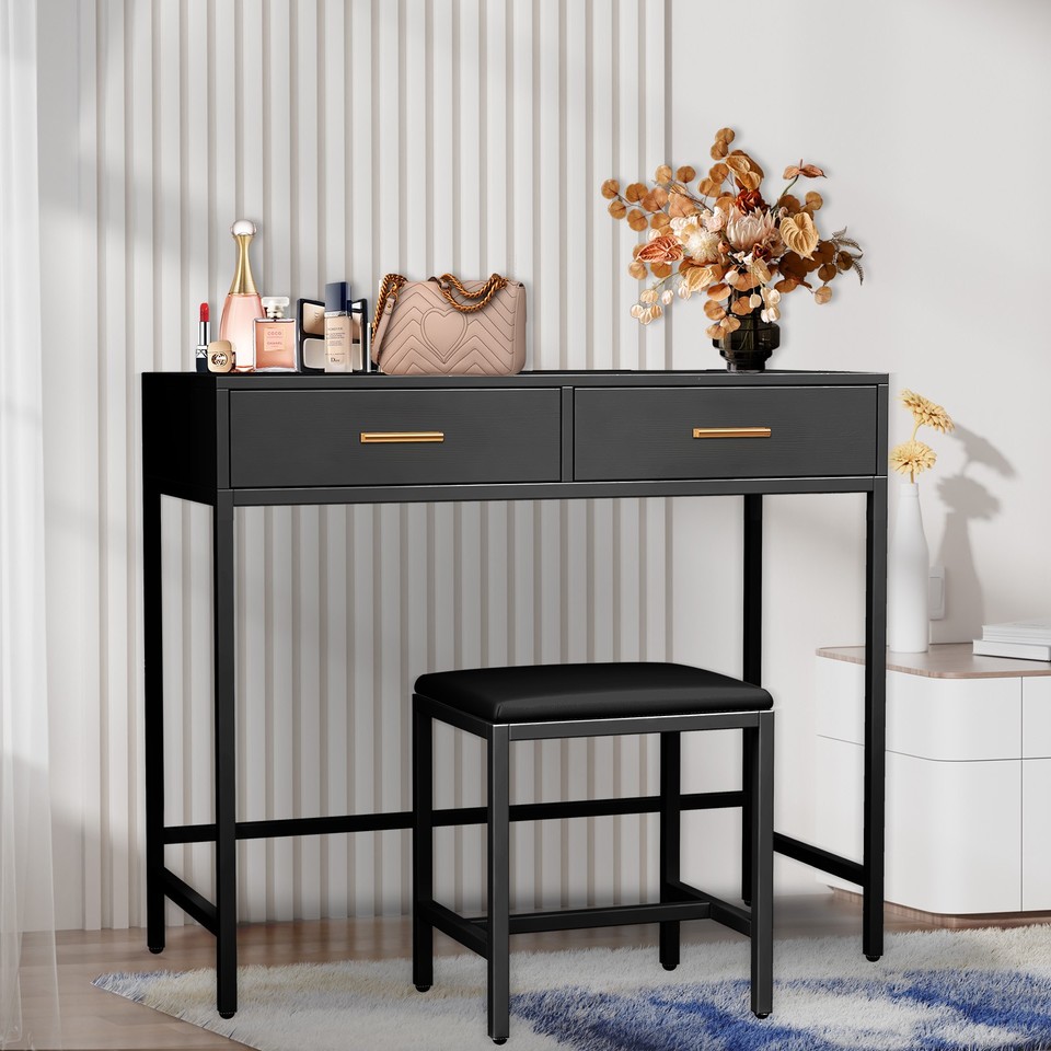 Black Compact Vanity Table Office Computer Desk Small Study Desk With ...