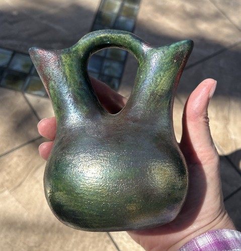 Vintage Raku Pueblo Art Pottery Wedding Vase Signed J. Diller 2005 ...