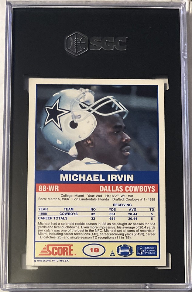 Michael Irvin 1989 Score Rookie Card - Fresh SGC 8.5 Graded Dallas ...