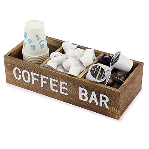 ELLDOO Coffee Pod Holder Storage Coffee Bar Wooden Storage Box with ...