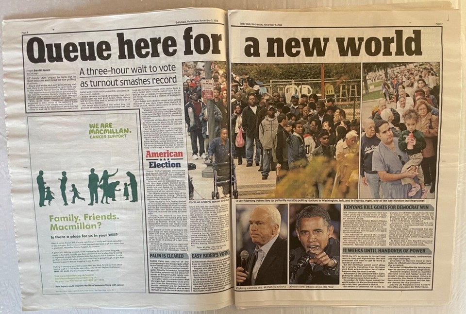 BARACK OBAMA WINS 2008 US ELECTION Original Daily Mail newspaper | eBay UK
