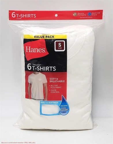 Hanes Men's 6Pk Crew Neck T-Shirts With Fresh IQ - Small - White | eBay