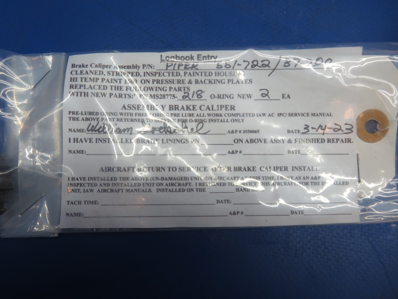 Piper Cleveland Brake Caliper Assembly P/N 37-200, 551-722 REBUILT ...