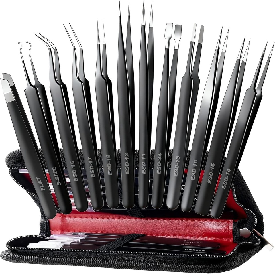 Super Value 12-Pack Tweezers Set with Black Case - Perfect for All ...