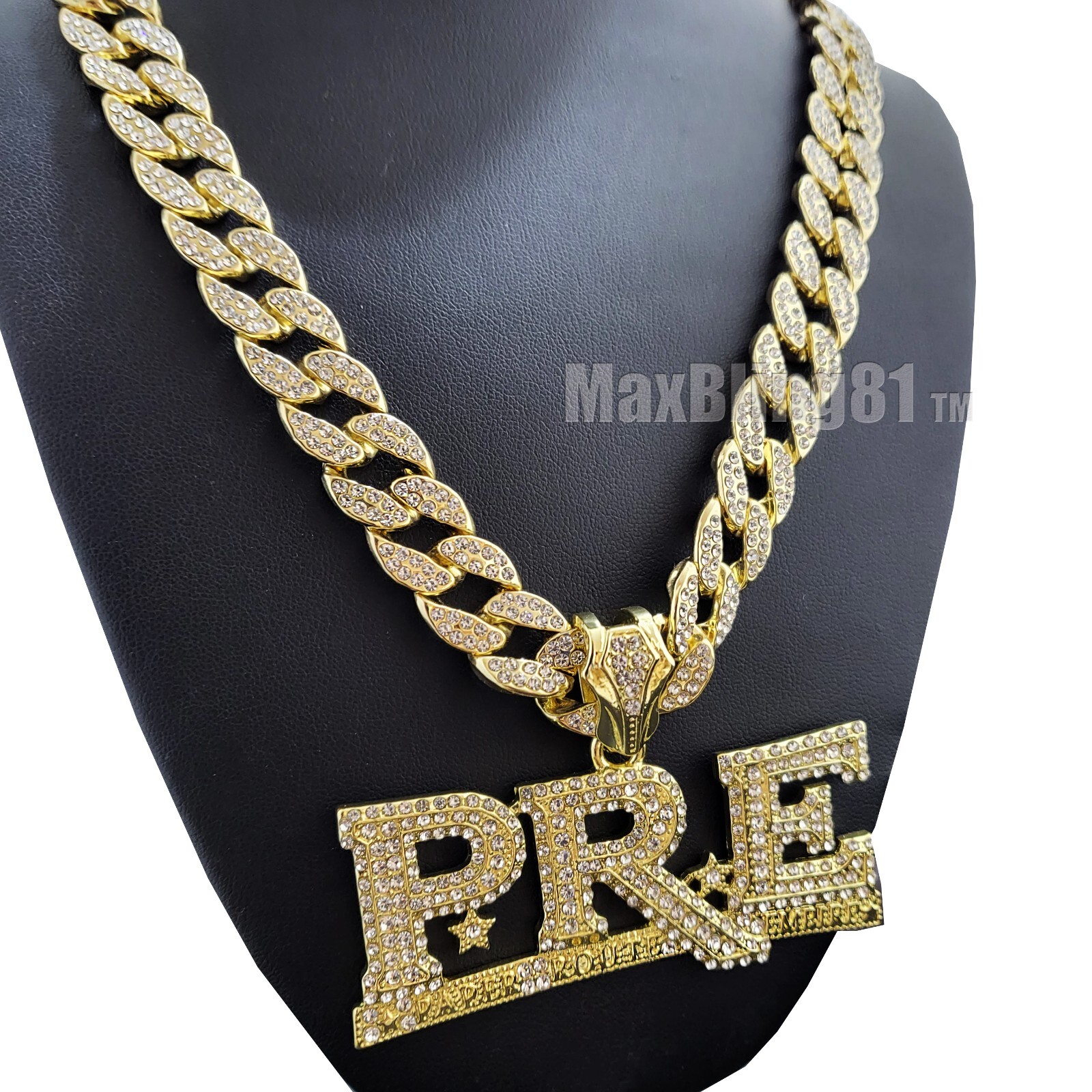 Gold Plated Young Dolph PRE Charm 15mm Iced Cubic Zirconia Cuban Chain ...