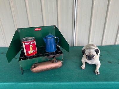 Vintage Coleman 425B Gas Camping Stove + Coffee Can and Pot working See ...