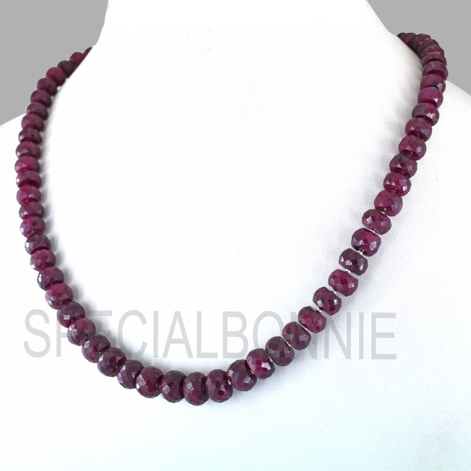 7mm-9mm 280ct Natural Earth Mined Ruby Gemstone Necklace, 925 Silver ...