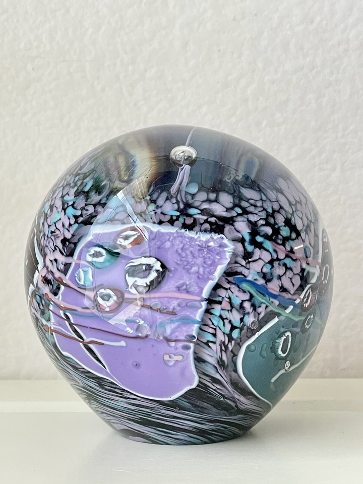 Vtg '93 Peter Patterson Handblown Glass Purple Paperweight Art Glass ...