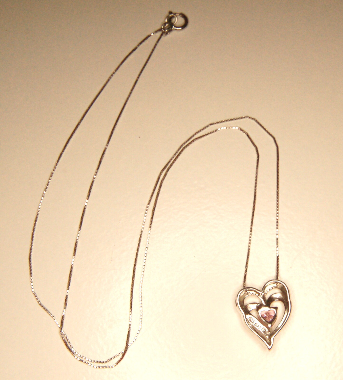 Sterling Silver Pink Cz Intertwined Hearts Pendant/19" Box Chain | eBay