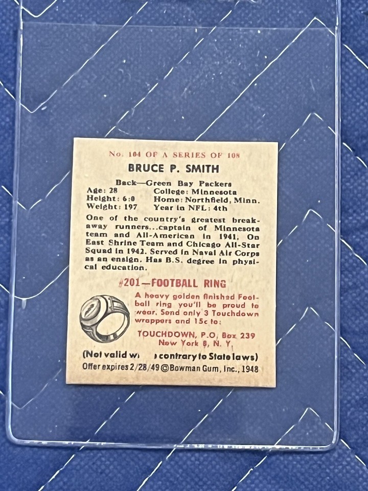 1948 Bowman Football #104 Bruce Smith Rookie-Heisman-Packer-Appears ...