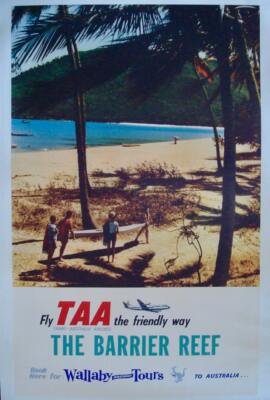 TRANS AUSTRALIA AIRLINES TAA BARRIER REEF Vintage 1958 poster 24x38 NM ...