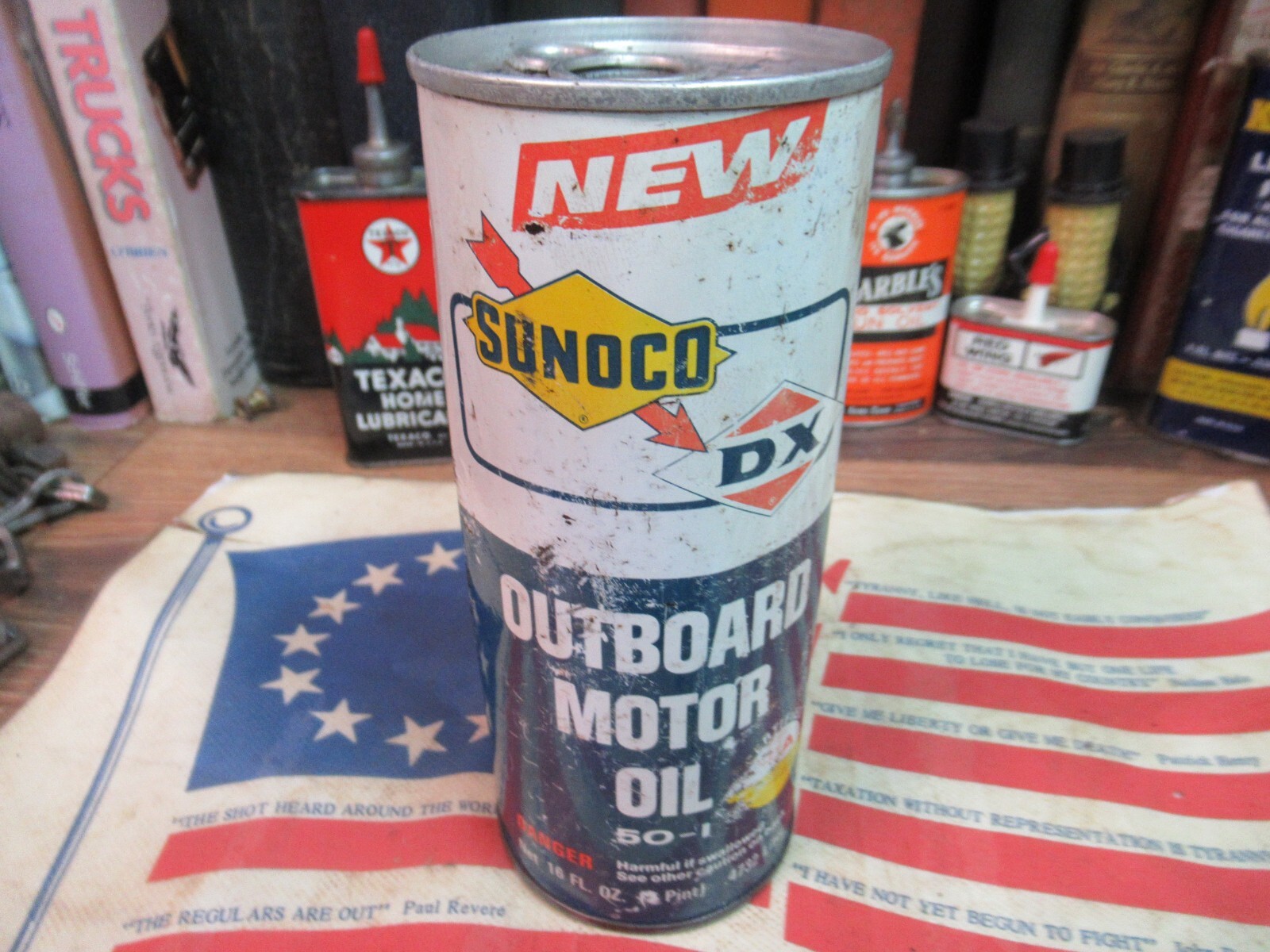 SUN OIL SUNOCO DX OUTBOARD MOTOR OIL 50-1 PT VINTAGE STEEL VINTAGE ...