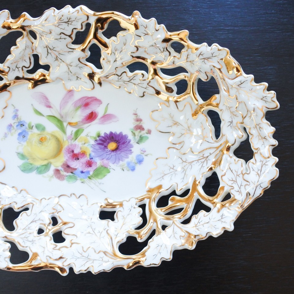 Antique 1800s German Hand Painted Flower Leaf Reticulated Porcelain ...
