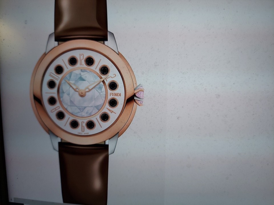 NWOT Women's FENDI I SHINE Rose Gold Plated Wristwatch Brown Leather ...