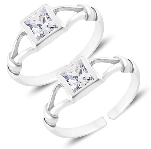 Casual Beautiful Pure 92.5 Sterling Silver Square White Toe Ring for ...