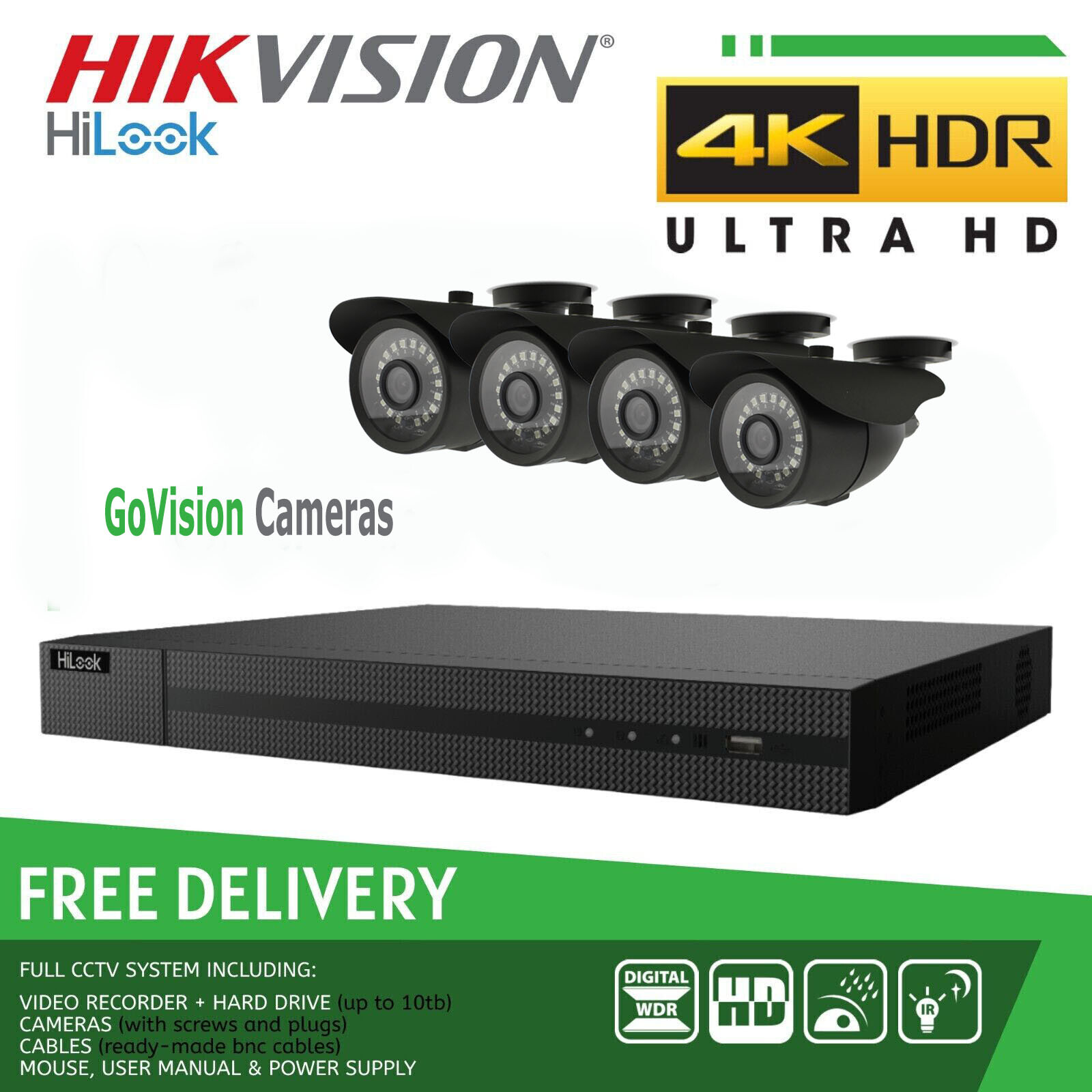 HIKVISION 8MP 4K CCTV UHD DVR 4/8CH SYSTEM IN/OUTDOOR 8MP HD CAMERA ...
