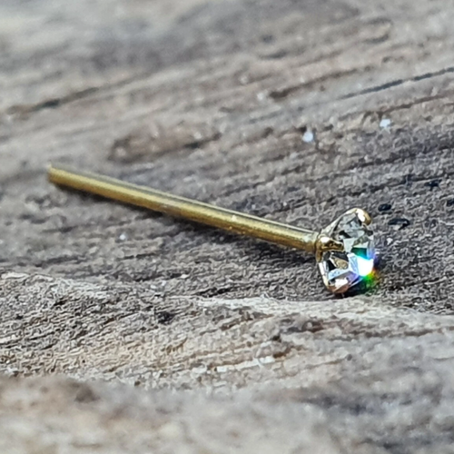 Gold Nose Stud 9ct 9k 2mm Clear CZ Claw Set 22g (0.6mm) L Bendable Pin ...