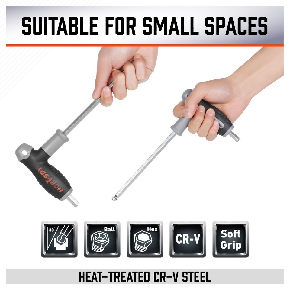 SAE & Metric T Handle Allen Wrench Ball End Hex Key Set w/Storage Stand ...