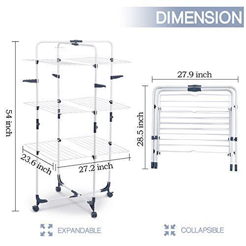 TOOLF Clothes Drying Rack, 3-Tier Collapsible Laundry Rack Stand ...