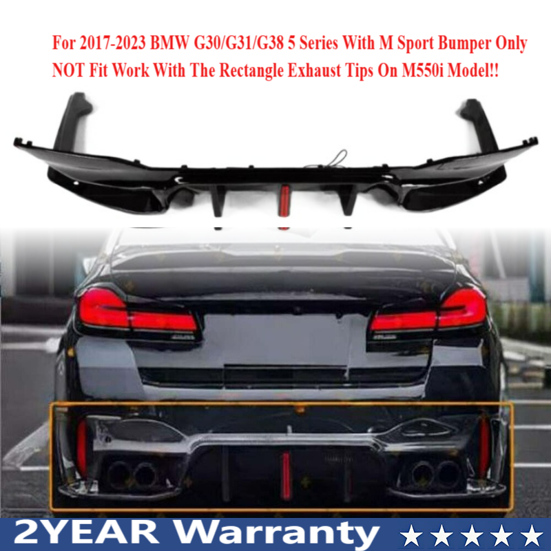 LED Rear Bumper Diffuser Kit Gloss Black For 17-23 BMW G30 G38 Big Fin ...