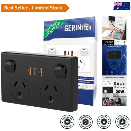 Dual USB C PD 20W Powerpoint, 240V Socket with On/Off Switches, Black ...