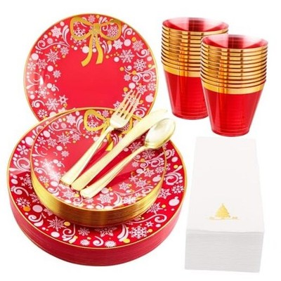 175pcs Plastic Place Setting - Christmas Theme, Red & White Red,White ...