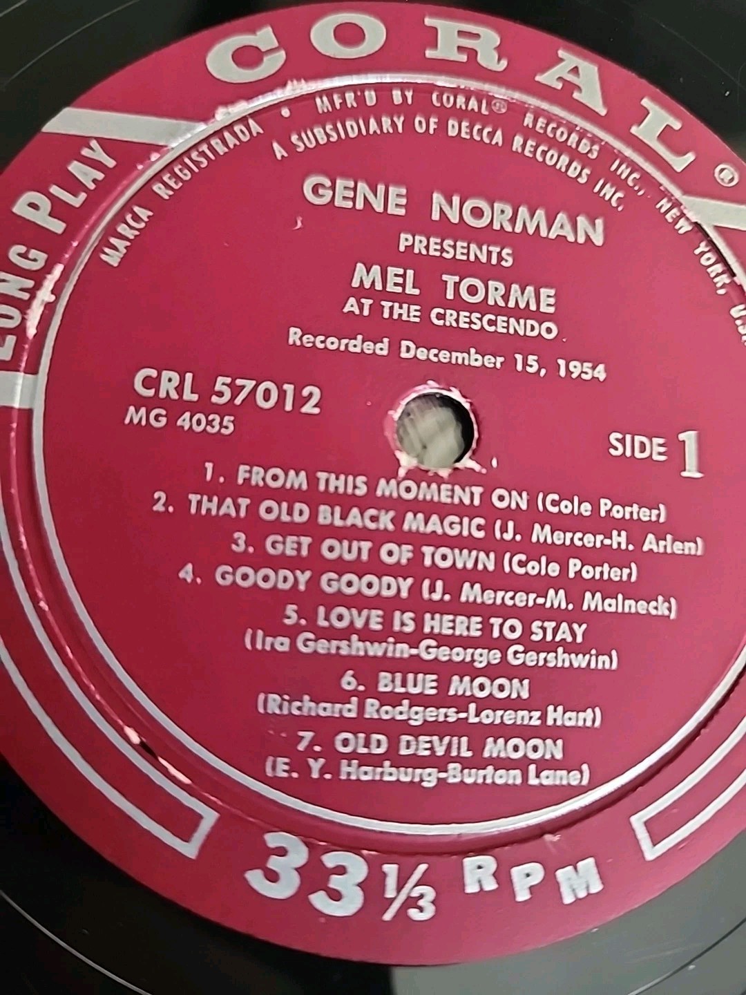 MEL TORME “Gene Norman Presents” JAZZ VOCALIST LP - Coral Records VINYL ...