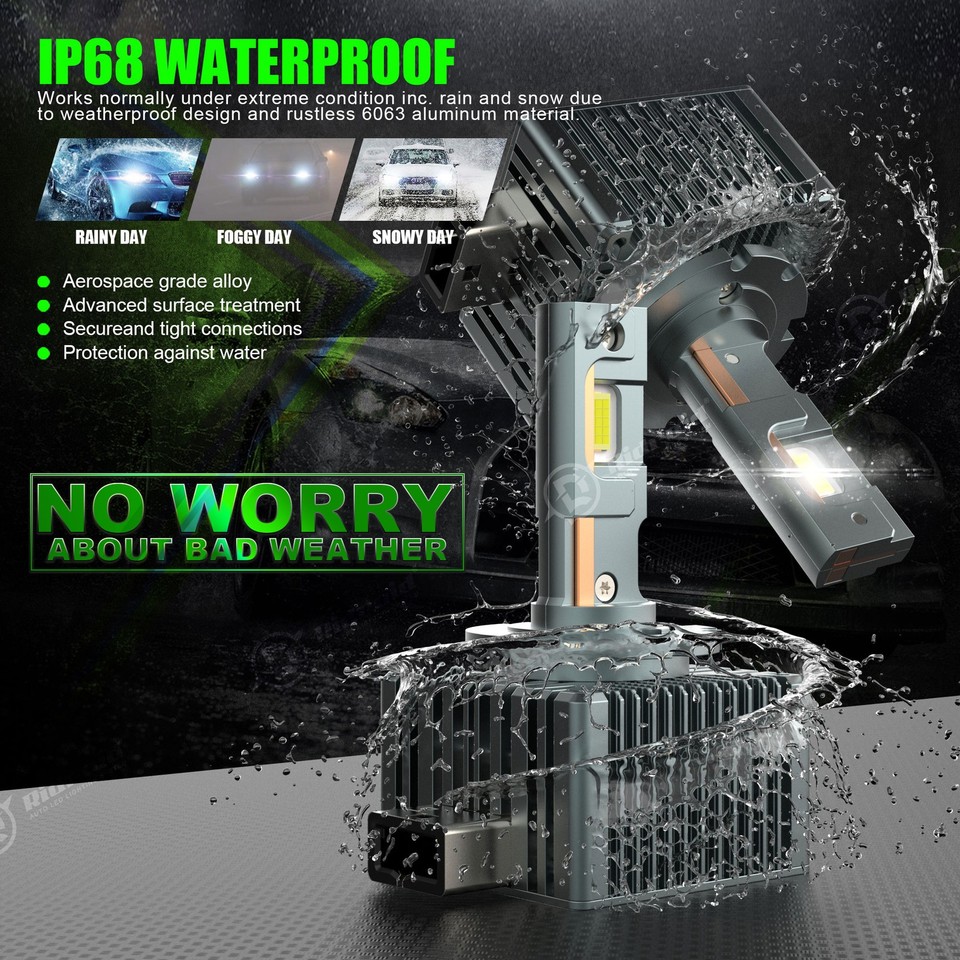 RIDROID D1S D1R LED Headlight Bulbs High/Low Beam 80W 8000LM 6500K HID ...