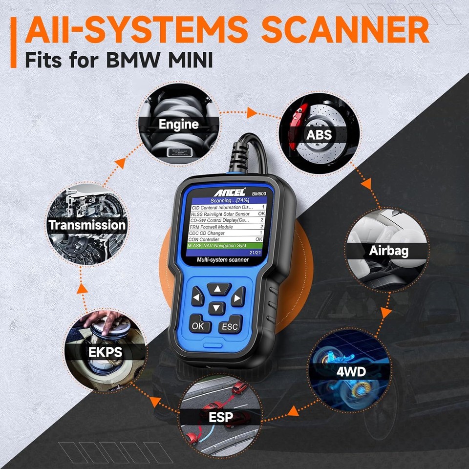 ANCEL BM500 For BMW All System Car OBD2 Scanner Diagnostic Battery ...