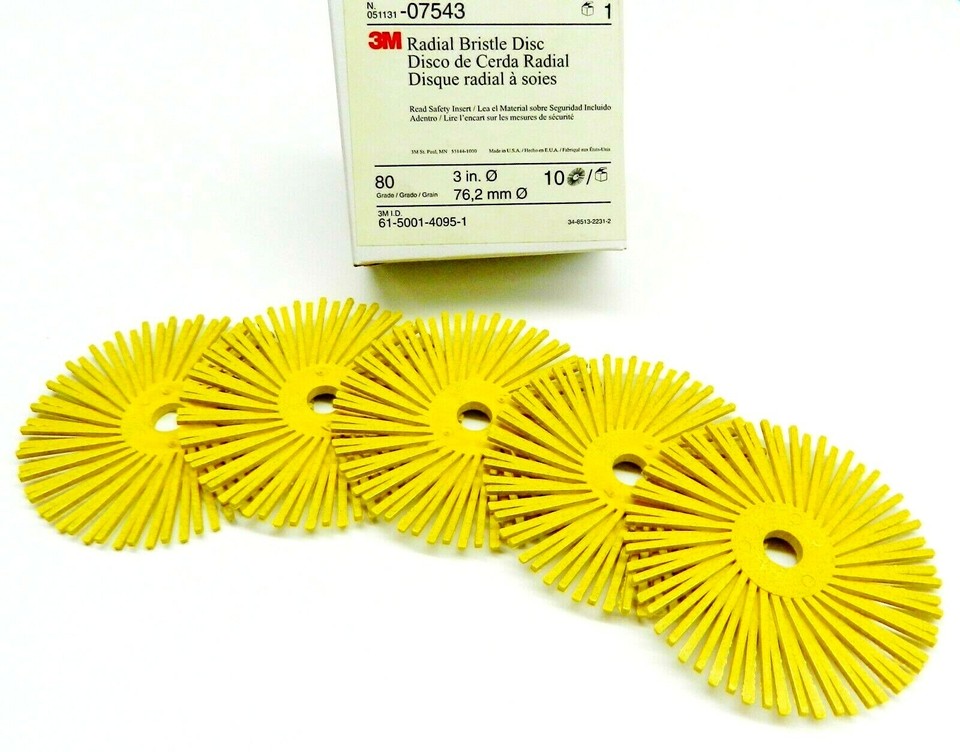 3M Radial Bristle Discs 3" Yellow Bristle Brush 80 Grit 10 Discs Coarse ...