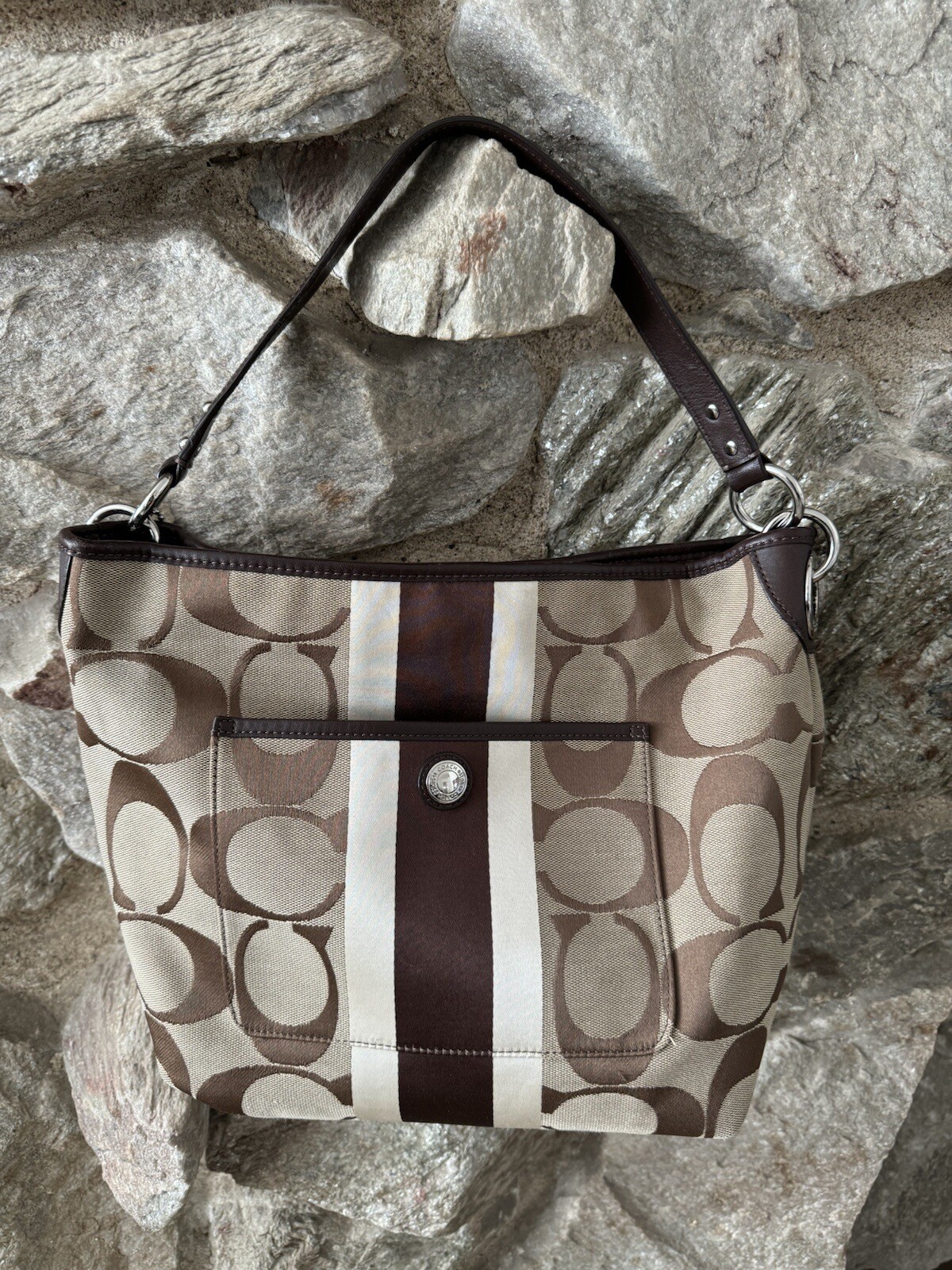 Coach Signature C Monogram Medium Tote With Brown And… - Gem