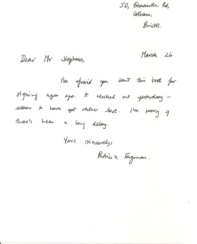 Patricia Ferguson - hand written letter signed. English Author. | eBay