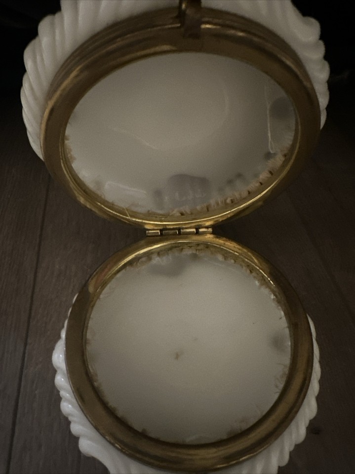 Antique Hand Painted Wave Crest Hinged Dresser Box 5" Round Top Trinket ...