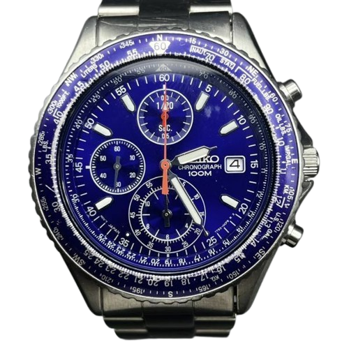 SEIKO Flight master Pilot Chronograph Analog QUARTZ 7T92-0CF0 Blue Used ...