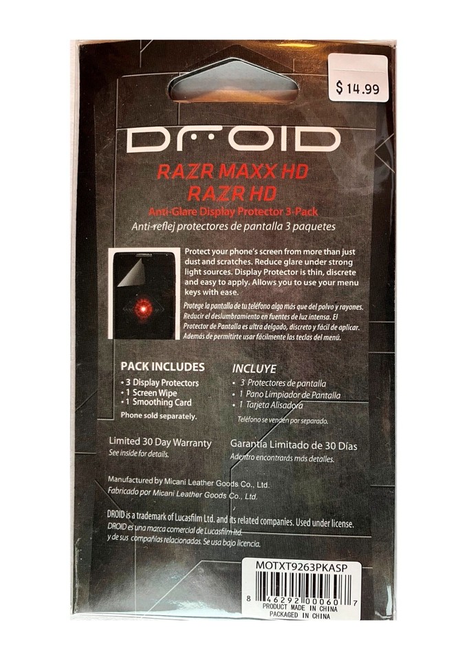 Verizon Display Protector 3 Pack Fits DROID RAZR MAXX HD - MOTOROLA NIP ...