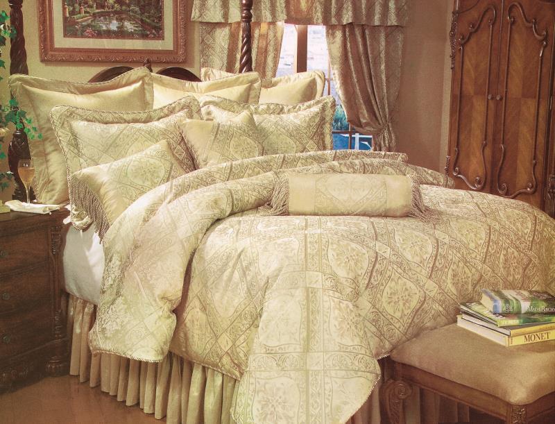 9 Piece Classic Regal Pattern Silky Gold Jacquard Comforter/Bedding ...