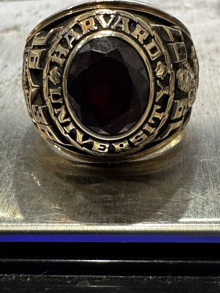 Vintage 1991 Solid Gold HARVARD Class Ring. Jostens 10K, Red Stone ...