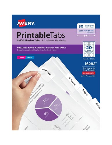 Avery Printable Self-Adhesive Plastic Tabs, 1-3/4", Repositionable ...